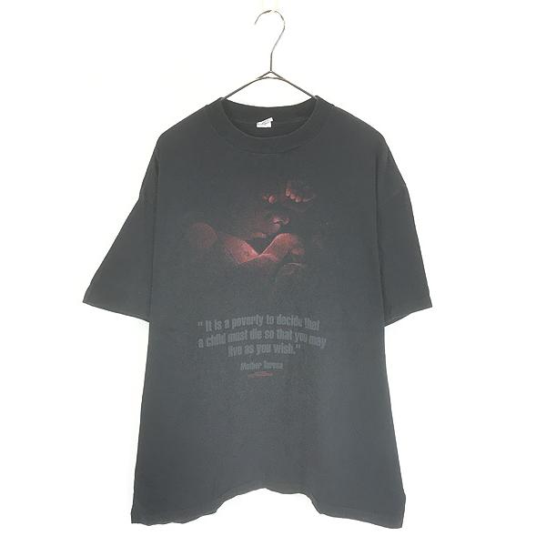 古着 90s USA製 Mother Teresa 「It is a poverty」 ベビー 子供 偉人 メッセージ アート Tシャツ XL