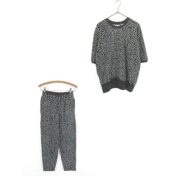 レディース 古着 80-90s ITALY製 ADRIENNE VITTADINI SPORT ダイヤ 総柄 ベロア カットパイル 七分袖 トップス&amp;パンツ セットアップ M位 古着