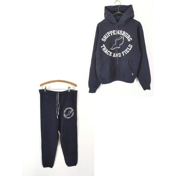 レディース 古着 80s USA製 Russell 「Shippensburg Track and Field」 ウィングフット スウェット パーカー &amp; パンツ セットアップ S 古着