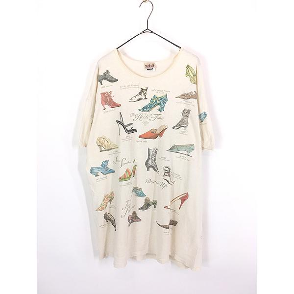レディース 古着 90s USA製 rel e vant products パンプス ヒール 総柄 アート デザイン Tシャツ ワンピース XL位 古着