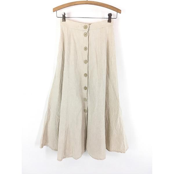 レディース 古着 90s USA製 INCLINATIONS フロントボタン リネン フレア ロング スカート S