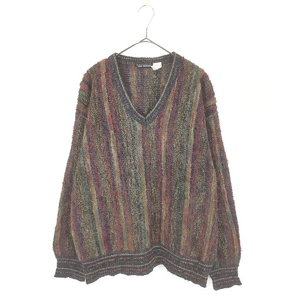 古着 90s Italy製 Holt Renfrew マルチ ストライプ 上質 シャギー モヘア ニット セーター L