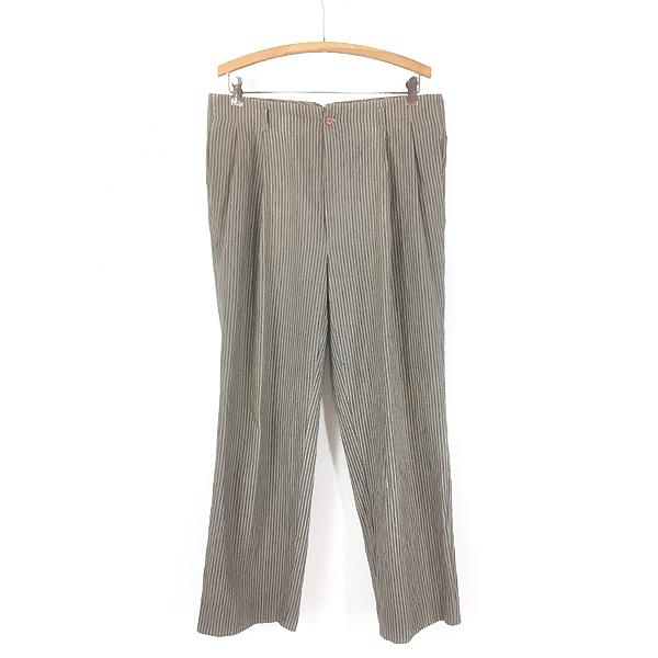 古着 90s Generra 腰帯なし ハイウエスト ストライプ ラミー コットン タック ワイド パンツ 34