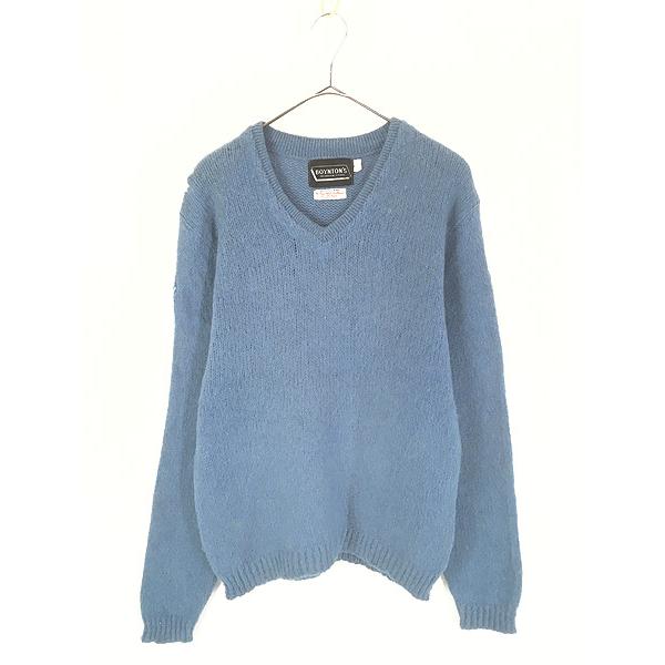 古着 60s USA製 BOYNTON'S 無地 ソリッド Vネック シャギー モヘア ウール ニット セーター M