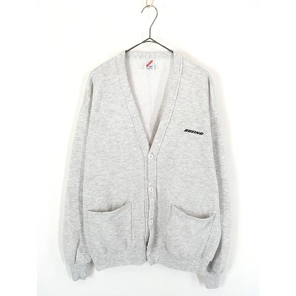 古着 80s USA製 Jerzees 「BOEING」 飛行機 企業 パチポケ オールド スウェット カーディガン グレー OSFA