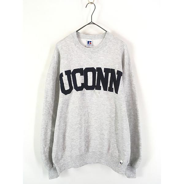 古着 90s USA製 Russell 「UCONN」 カレッジ 前V セットイン スウェット トレーナー XL