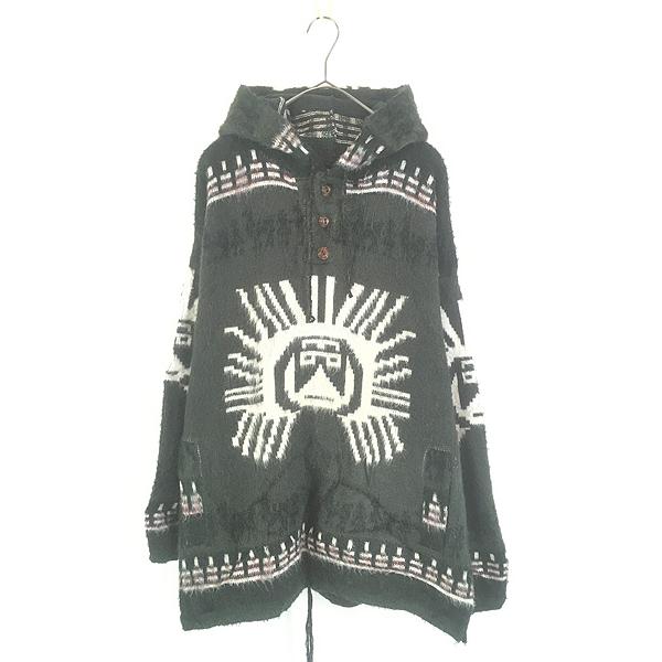 古着 エクアドル製 TEJIDOS RUMINAHUI ネイティブ 総柄 ウール ブランケット プルオーバー パーカー ジャケット
