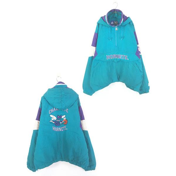 古着 90s STARTER NBA Charlotte Hornets ホーネッツ パデット ジャケット パーカー L