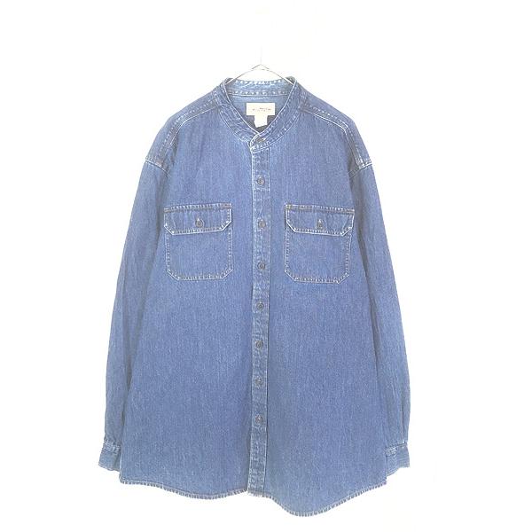 古着 00s LL Bean 「KATAHDIN IRON WORKS」 100% コットン ブルー デニム バンドカラー シャツ L-T