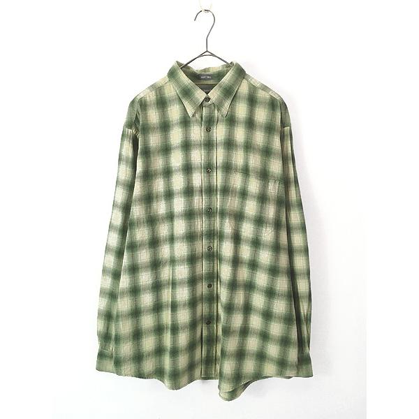 古着 00s St John's Bay 「JASPE' TWILL」 グリーン オンブレ シャドー チェック フランネル コットン シャツ ネルシャツ XL TALL