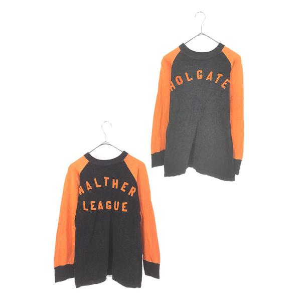 古着 50s 「HOLGATE」 フロッキー オレンジ×ブラック 2tone レーヨン スポーツ 長袖 Tシャツ カットソー 38
