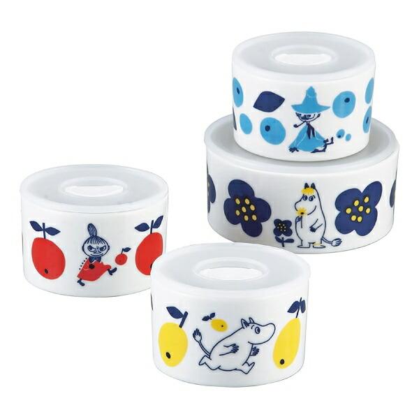 ムーミン谷の仲間たちのイラストが描かれた保存容器の4点セットです。ご自宅用はもちろん、ギフトにもオススメです☆　【商品仕様】ブランド名：山加商店メーカー型番：MM030-82-4原産国／製造国：日本キッチン用品の素材：磁器、フタ/ポリプロピ...