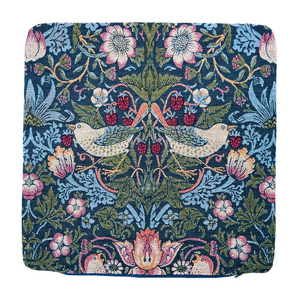 リビングを華やかに彩る「いちご泥棒」存在感のあるジャガード織りクッションカバー　【商品仕様】ブランド名：ニーズ原産国／製造国：中国代表カラー：ネイビーサイズ（クッションカバー）：46 x 46cmシリーズ名：モリスワールドコレクション柄：い...