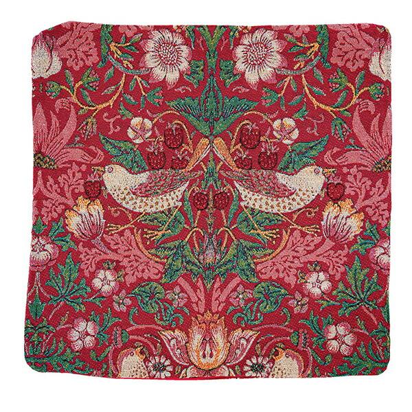 リビングを華やかに彩る「いちご泥棒」存在感のあるジャガード織りクッションカバー　【商品仕様】ブランド名：ニーズ原産国／製造国：中国代表カラー：ワインレッドサイズ（クッションカバー）：46 x 46cmシリーズ名：モリスワールドコレクション柄...