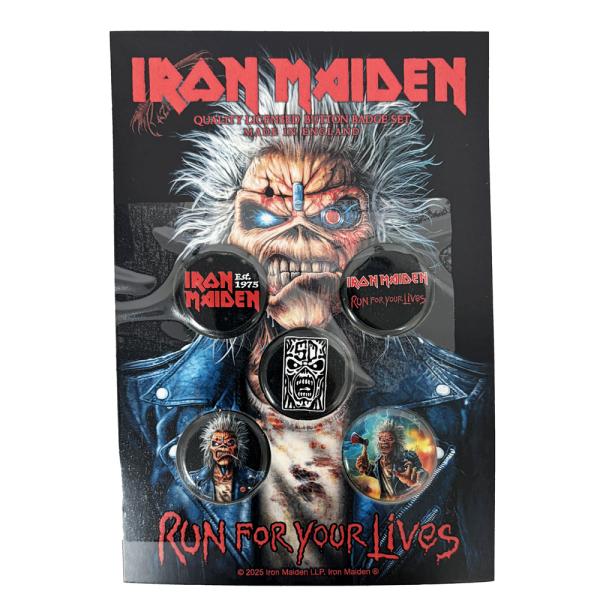 アイアン メイデン・IRON MAIDEN・RUN FOR YOUR LIVES・BUTTON BADGE SET・バッジ・缶バッジセット(5個入り)オフィシャル商品　正規ライセンス商品バッジ直径約2.5cmサイズバッジが5個入りでリーズナ...