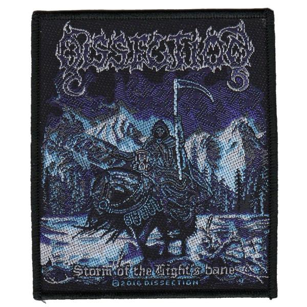 ディセクション・DISSECTION・STORM OF THE LIGHT'S/PATCH・糊なし刺繍ワッペン・パッチ紺と白糸メインのパッチ、人物は青、馬が黒糸以外は篝糸も紺色です。大きさ：縦10cm x 横10.6 cm縫い付けタイプです...