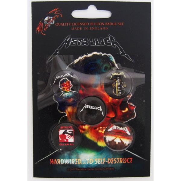 メタリカ・METALLICA・HARDWIRED SELF DESTRUCT・BUTTON BADGE SET 缶バッジセット(5個入り)バッジ直径約2.5cmサイズバッジが5個入りでリーズナブルな価格になっています。大きすぎないからバッグ...