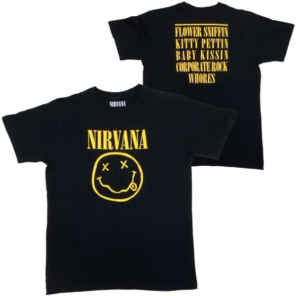 ニルヴァーナ・NIRVANA・YELLOW SMILEY FLOWER SNIFFIN・UK版・Tシャツ・ロックTシャツ定番のスマイルデザイン！アメリカから入荷が未定にため、イギリス版の入荷です。注意：紙タグは入荷時によって、付いていない場...