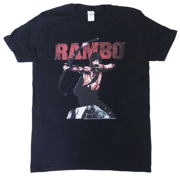 RAMBO・ランボー・RAMBOW・Tシャツ・映画Tシャツシルベスタスタローンの名作・ランボー・FIRST BLOOD!!ボディ：やや薄めの柔らかい今風のボディ素材：コットン100％カラー：ブラック●ご注意：実物と色等が多少異なる場合があり...