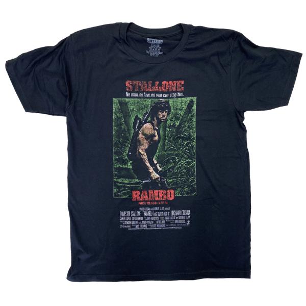 RAMBO・ランボー・JUNGLE POSTER・Tシャツ・映画Tシャツオフィシャル商品　正規ライセンス商品シルベスタスタローンの名作・ランボー・FIRST BLOOD!!古着風のかすれたプリントです。ボディ：やや薄めの柔らかい今風のボディ...