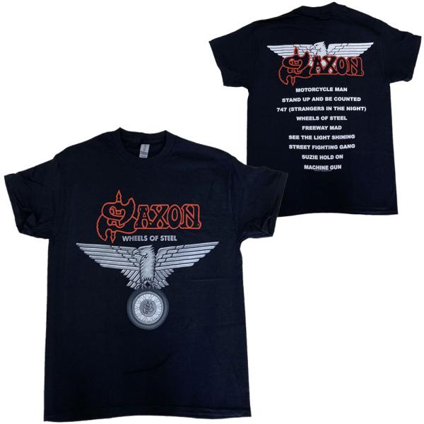 SAXON・サクソン・WHEELS OF STEEL・UK版・Tシャツ・オフィシャルバンドTシャツ・ロックTシャツカラー：ブラック素材：コットン100％ボディ：GILDAN HEAVY COTTON（一般的な厚さのボディになります。)●ご注...