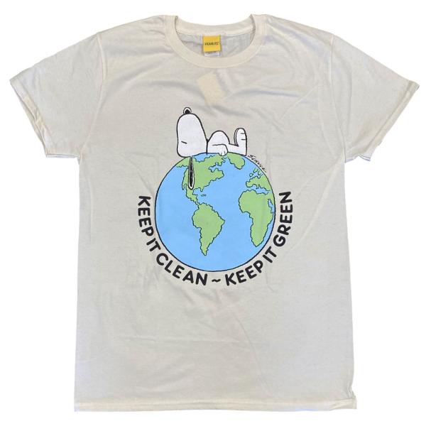 スヌーピー・SNOOPY・KEEP IT GREEN・UK版・Tシャツ・キャラクターTシャツ・オフィシャルTシャツボディ：やや薄めの柔らかい今風のボディです。カラー：ナチュラル素材：コットン100%●ご注意：実物と色等が多少異なる場合があり...