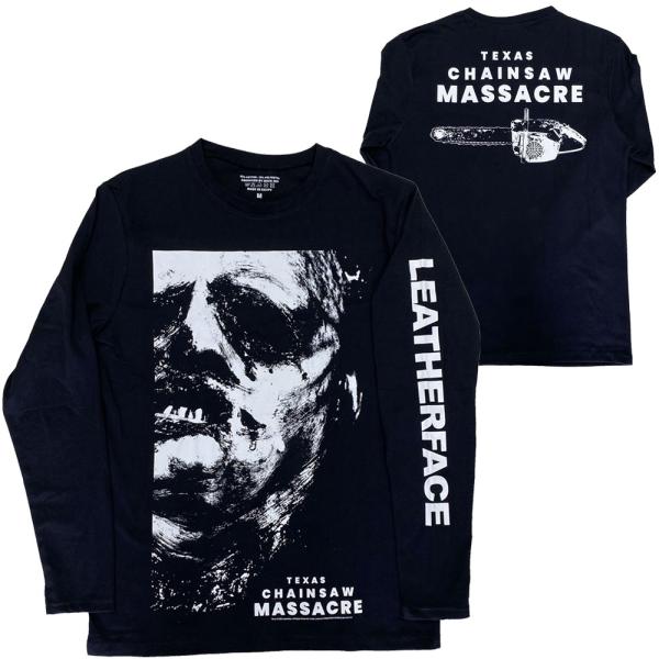 THE TEXAS CHAINSAW MASSACRE・悪魔のいけにえ・LEATHER FACE・ロングスリーブ・長袖Tシャツ・映画Tシャツ袖はリブの無いタイプボディ：一般的な厚さのボディカラー：ブラック素材：コットン65％ポリ35％●ご注...