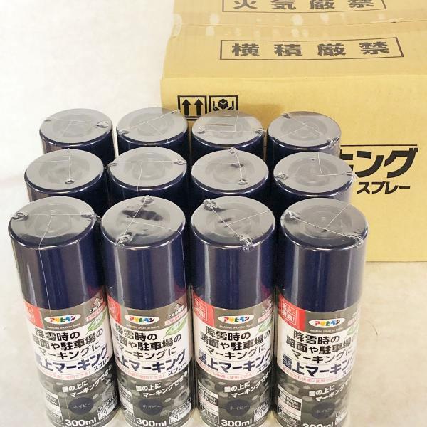 ●商品名アサヒペン　油性スプレー　雪上マーキングスプレー　300ml　ネイビー　12本セット●商品詳細【塗り面積】1.1〜1.9m2　約2.5cm幅で42〜75ｍ【乾燥時間】0℃　約30分　/　23℃　約10分※-5℃以下で使用すると乾燥が...