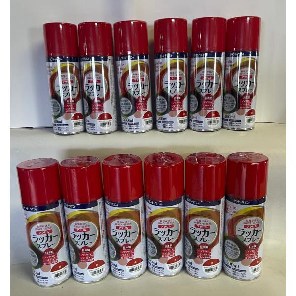 特価品のため汚れがある場合がございます●商品名サンデーペイント　アクリルラッカースプレー　300ml　赤　12本セット●商品詳細【塗り面積（2回塗り）】約0.6〜0.9m2（タタミ約0.4〜0.6枚分）【乾燥時間（表面乾燥）】夏期20℃・・...