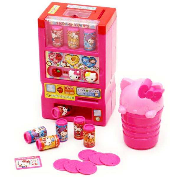 ハローキティ じどうはんばいき女の子に人気！キティちゃんの『ハッピーじどうはんばいき』の登場です♪お子様が大好きな、自動販売機の玩具です。ジュースをセットし、コインを入れボタンを押すとジュースが出てくるので何度も繰り返し遊べます。かわいいゴ...