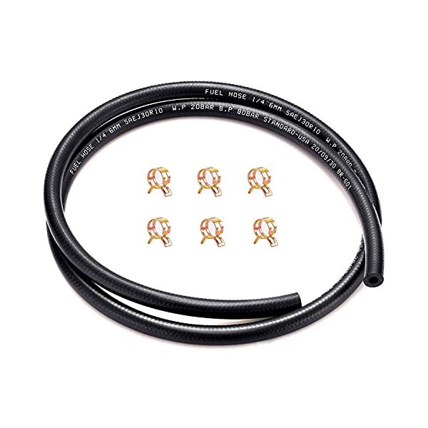 【製品仕様】?製品名：内径6mm燃料ホース；?モデル：三重構造；?サイズ：内径6mm×外径12mm、全長1m；?作業圧力：300psi(20.6bar)、破裂圧力：1200psi(82.7bar)；?耐熱限界温度：120℃、使用安全温度：?...