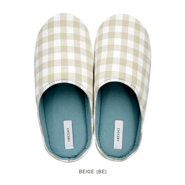 ルームシューズ。カラーは、BEIGE（4516344099236：A633BE）です。履いているとベーシック。脱いだ時は可愛らしい。チェックとカラー生地を組み合わせた可愛いルームシューズ。どちらの生地もコットン100％なので肌ざわりが良く、...
