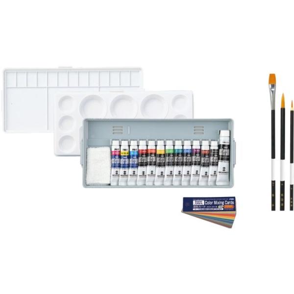 (1)混色の学習に最適な三原色カラー入り！(2)25cm定規（別売）と絵具、筆、ミニタオルなどをコンパクトに収納！(3)汚れが目立ちにくいグレーのケース。