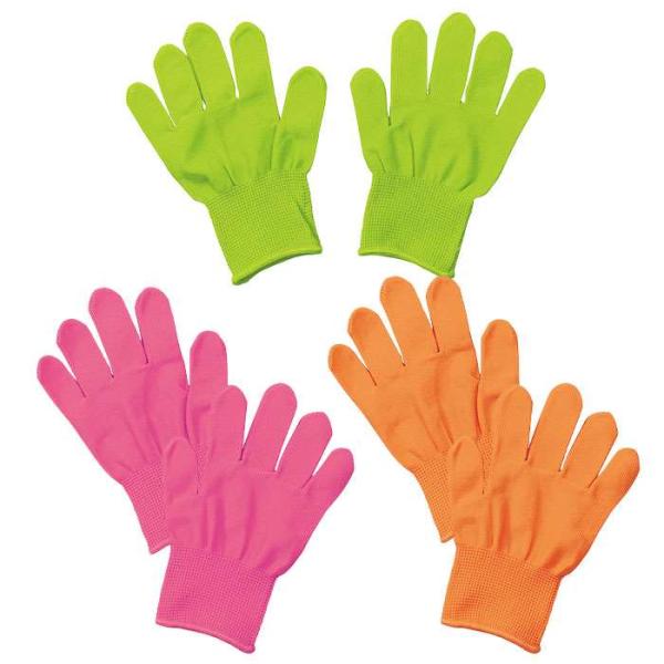 カラー手袋。カラー、蛍光グリーン（4521718148564：14856）、蛍光オレンジ（4521718148571：14857）、蛍光ピンク（4521718148588：14858）、です。通気性が良く快適！ 伸縮性のある手袋です。