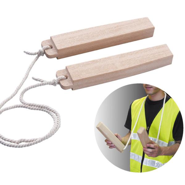 木製の拍子木。防犯パトロールや火の用心の見廻りに最適！安全、安心な地域、町づくりを。■サイズ：51×32×275（片方）、ひも:1350mm■素材：木製