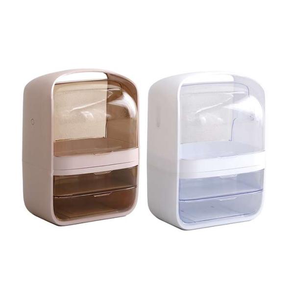 中身が見やすいコスメボックス。カラーバリエーションは、ホワイト(JAN：4535306204907/品番：CB-2DW--WH)、ピンク(JAN：4535306204914/品番：CB-2DW--PK)です。化粧品もメイク道具もスッキリ大容...