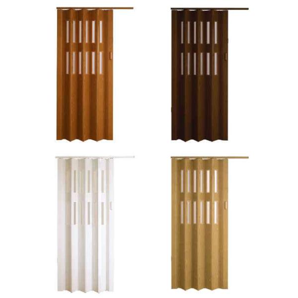 窓付き アコーディオンドア PVCパネル 工事不要 お手入れ簡単 高採光性 建具 EMIL エミル 窓付き採光性も高い木目調パネルドア。カラーは、ライトブラウン（4535306208547/SH-16-PDR-H--LBR）、ダークブラウン...