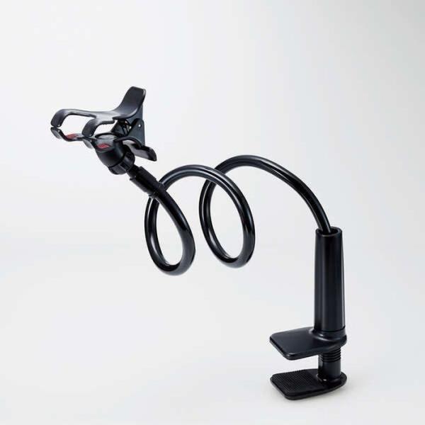 デスクやベッドルームのサイドテーブル、オフィスのデスクなどお好みの場所にスマートフォンを設置して、自由な高さ・角度で使える全長100cmのロングアームスタンドです。フレキシブルアームで機器本体をお好みの高さ・角度に調節できます。直径約12m...