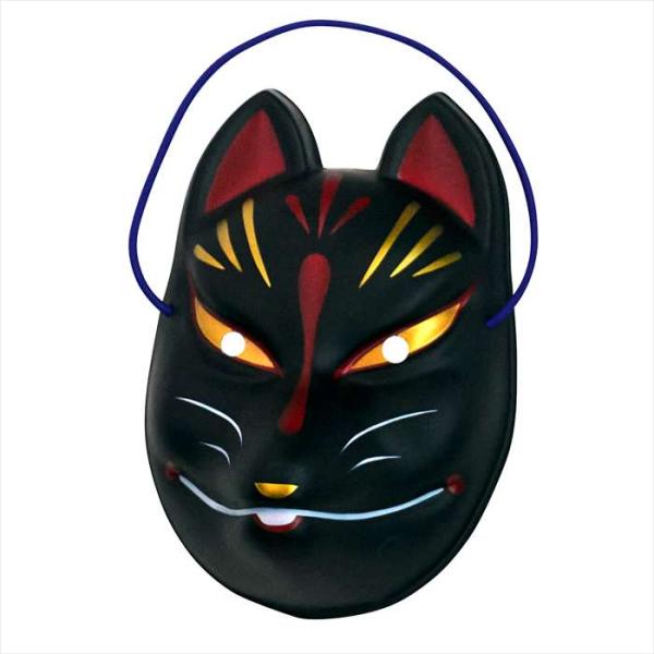 日本伝統の要素を取り入れた「和」のデザインのお面。黒地に金と赤の模様が施された天狐の面です。鋭い目つきと舌を出した表情が特徴的で、神秘的かつ妖艶な雰囲気を醸し出しています。天狐は、高位の霊的存在として崇められることが多く、特に稲荷信仰におい...