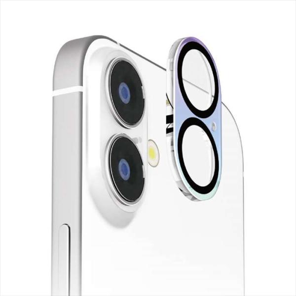 ip16611cl　ip16673cl。カメラ周りを鮮やかに彩るオーロラデザインのiPhone 16 / 16 Plus 2眼カメラ用 カメラフルプロテクターです。光線透過率96%の表面硬度10H光沢ガラスと薄くて耐久性に優れたアクリル素材...