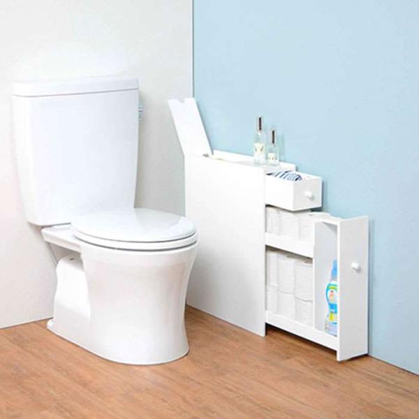 トイレラック。スリムなのにペーパーロールや掃除用品をたっぷり収納。幅14ｃｍの省スペーストイレラック。