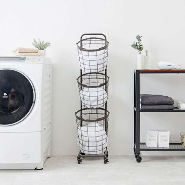 3段ランドリーラック。カラーは、ダークブラウン（4934257277624：2090966900・KR-3973DBR）、オリーブグリーン（4934257277631：2090967000・KR-3973GR）、スカイグレー（4934257...