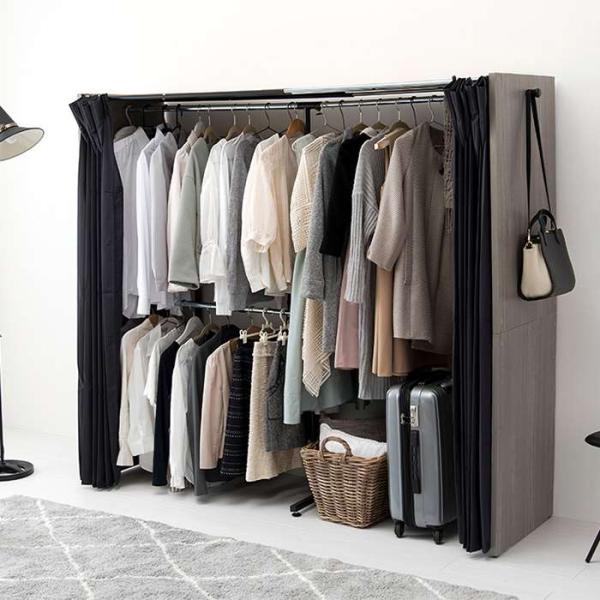 伸縮クローゼット。カラーは、ダークブラウン（4934257279710：2090972800・VR-7242DBR）、グレー（4934257279727：2090972900・VR-7242GY）、ウォルナット（4934257279734：...