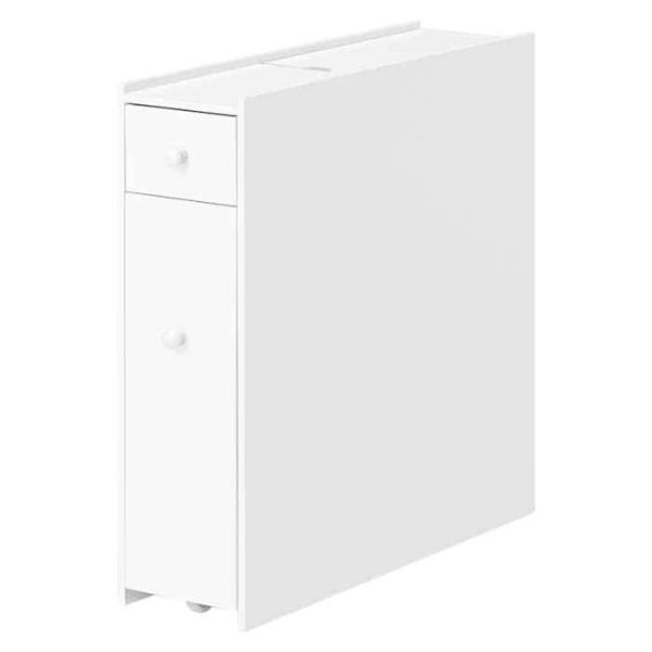 トイレットペーパー収納 スリム 太巻きサイズ対応 小物収納 隠しキャスター付き 移動 ホワイト トイレラック。コストコのトイレットペーパーや直径13cmの太巻きトイレットペーパーにも対応。隠しキャスター付きで掃除もしやすいトイレラック。