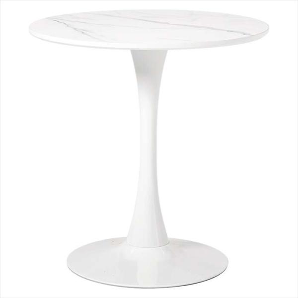 ホワイトインテリアの主役にピッタリな円形テーブル。滑らかな曲線が美しいスッキリとした１本脚タイプは、座る場所を選ばず使いやすい。