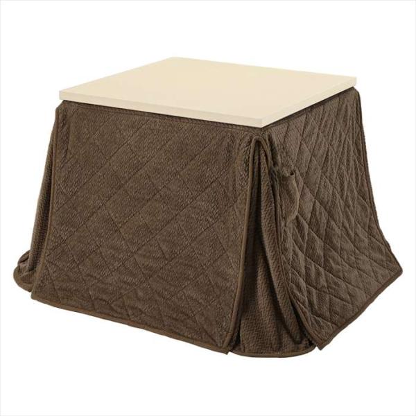 細かく編みこまれた立体感のあるニット柄が上品なこたつ布団。ダイニングタイプのこたつに合わせたこたつの熱を逃がしにくい省スペース仕様で、ヒーターのリモコンを入れるポケット付き。。