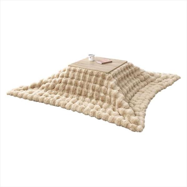 シンプルなデザインで天板リバーシブル、収納に便利な折れ脚コタツ。ラビットファーのような、ふわもこの掛け布団セット。