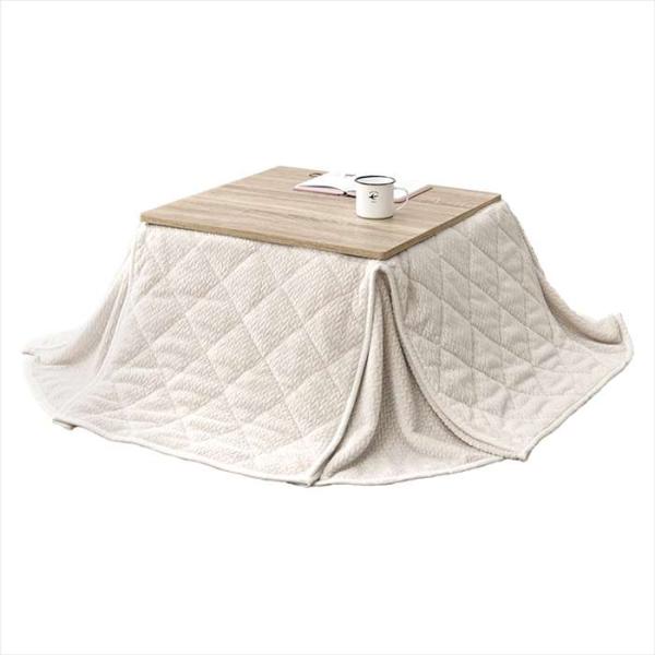 シンプルなデザインで天板リバーシブル、収納に便利な折れ脚コタツ。立体感のあるニット柄の省スペース掛け布団セット。