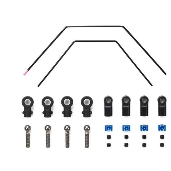 コーナーの切り返しや高速コーナリング時の安定性を高めるスタビライザーはサスペンションチューニングに欠かせません。左右の効きの調整がしやすいボールリンクタイプを採用しました。