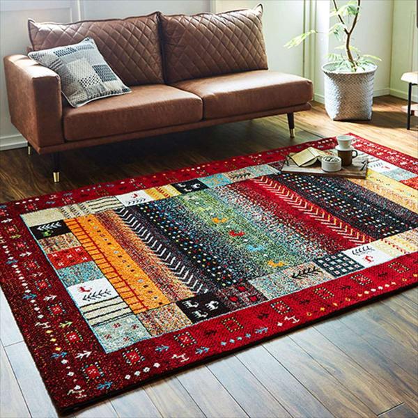 ウィルトンカーペット トルコ製 ギャッベ柄 おしゃれ カラフル 抗菌防臭 ラグ カーペットカラー、サイズは、レッド（4956642758631：2348339）、アイボリー（4550317018503：2348239）、ブラウン（45503...